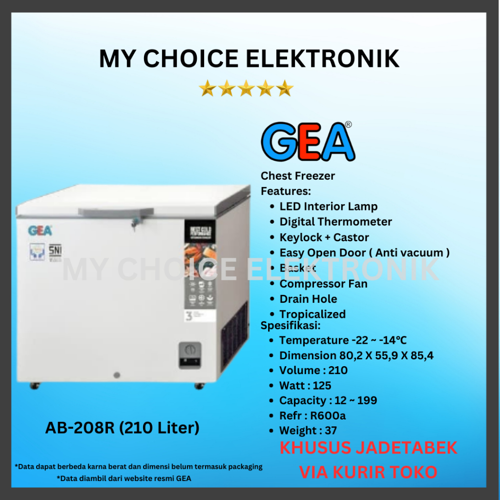Jual GEA Chest Freezer AB-208-R /AB-208R (210ltr) | Shopee Indonesia