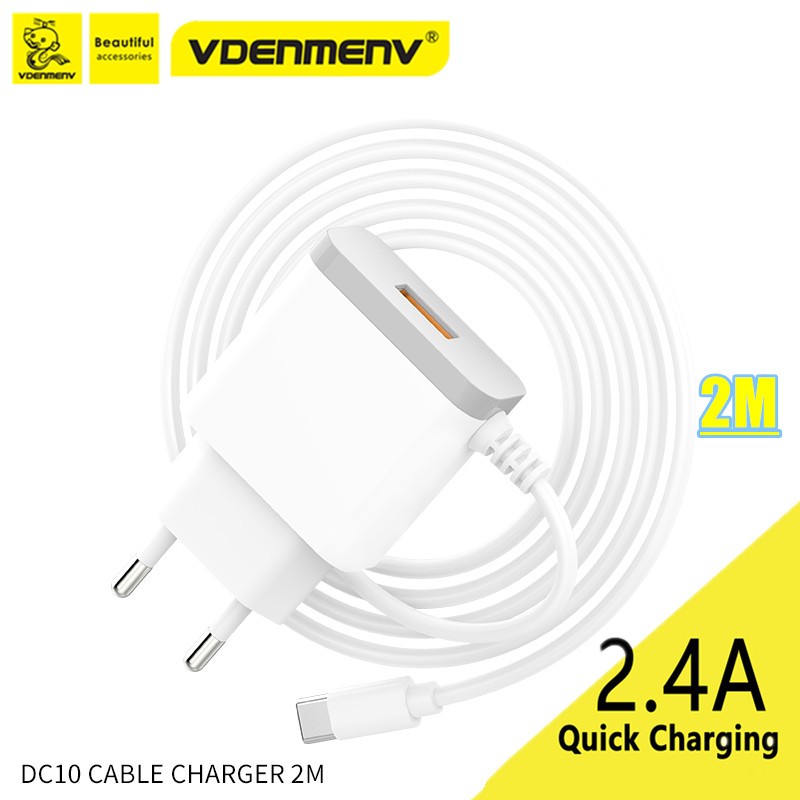 Jual VDENMENV DC10V/T/L Phone Charger 12W QC2.0 Fast Charging with 2m Micro USB/Type-c/Lightning ...