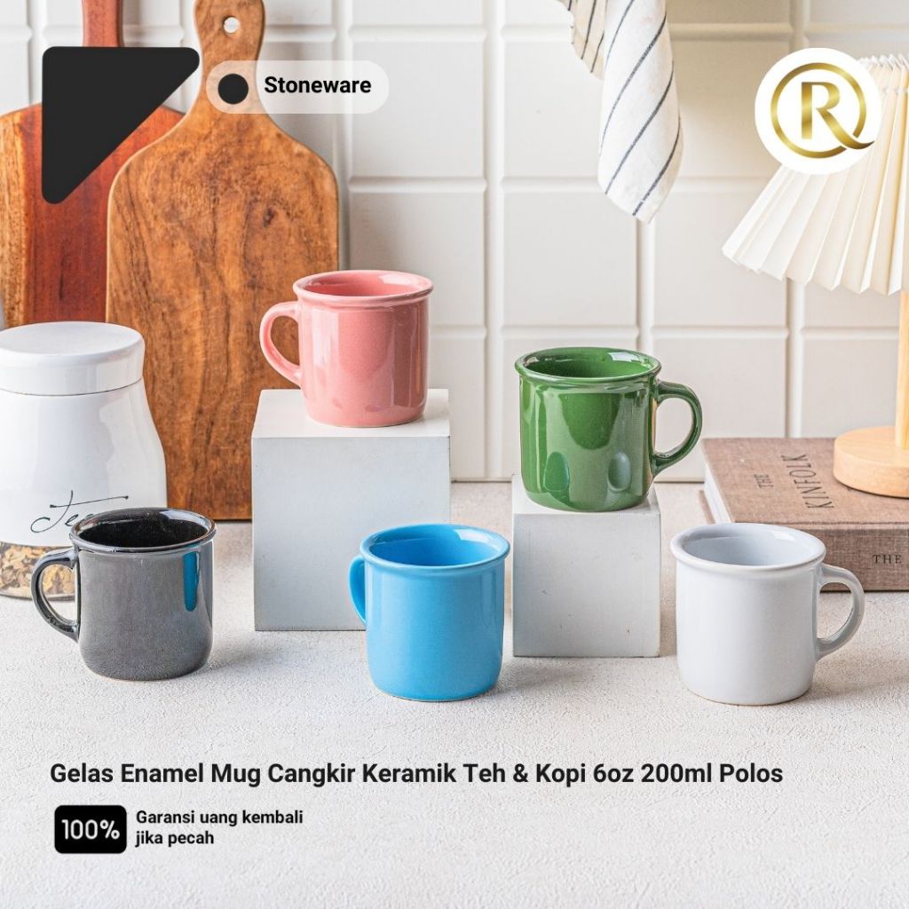 Jual Gelas Enamel Mug Cangkir Keramik Teh & Kopi 6oz 200ml Polos ...