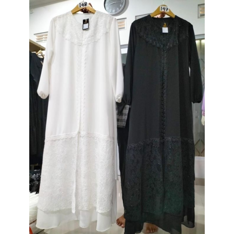 Jual Gamis Ceruti Polos Renda Brukat khusus Putih dan Hitam Kombinasi ...