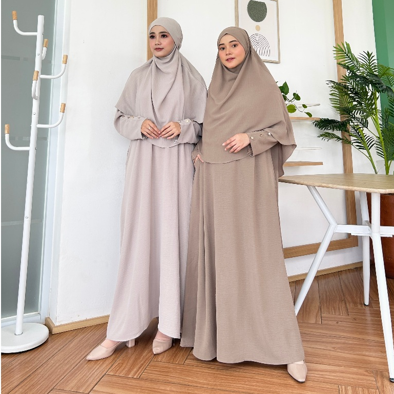 Jual Zahwa Official Marwah Set French Khimar Dres Gamis Abaya Premium Bahan Crinkle Airflow ...