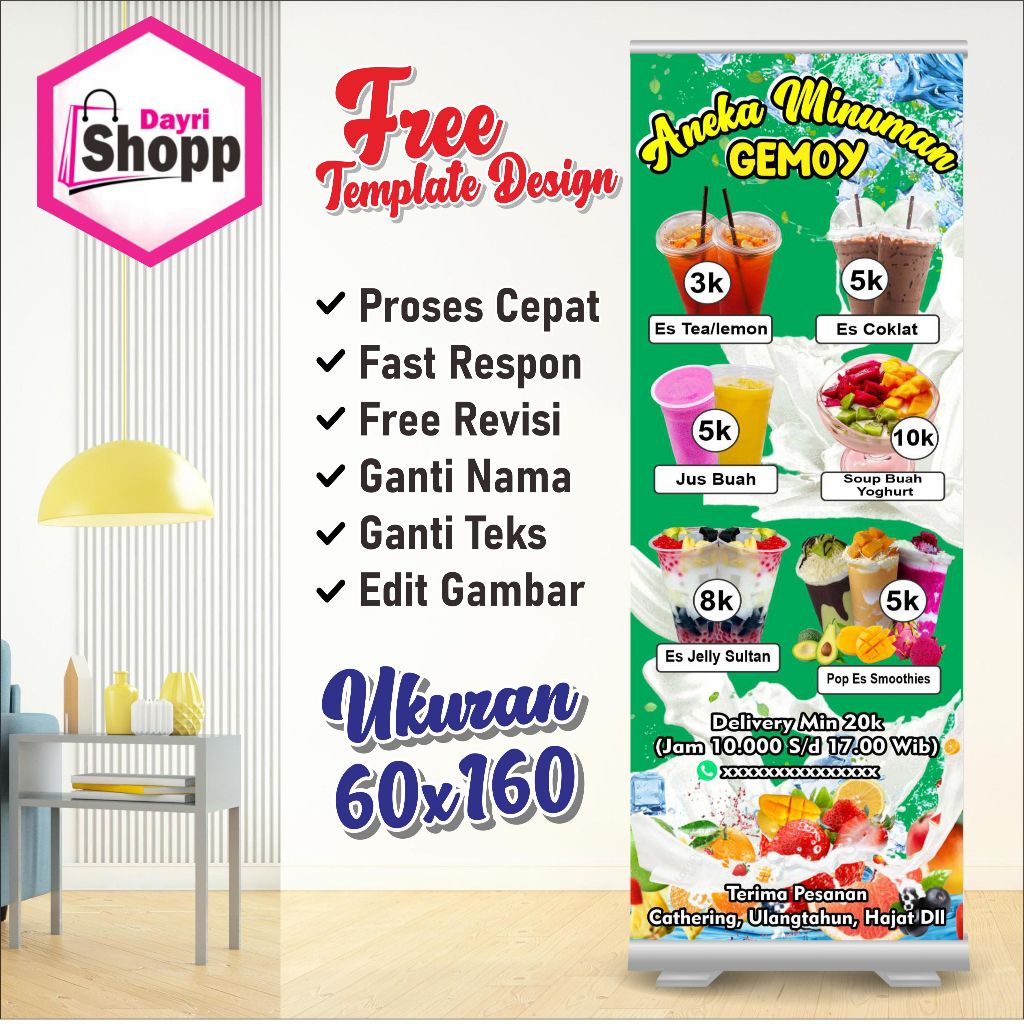 Jual Size 60x160 cm,Spanduk Banner Minuman Gemoy Custom | Shopee Indonesia