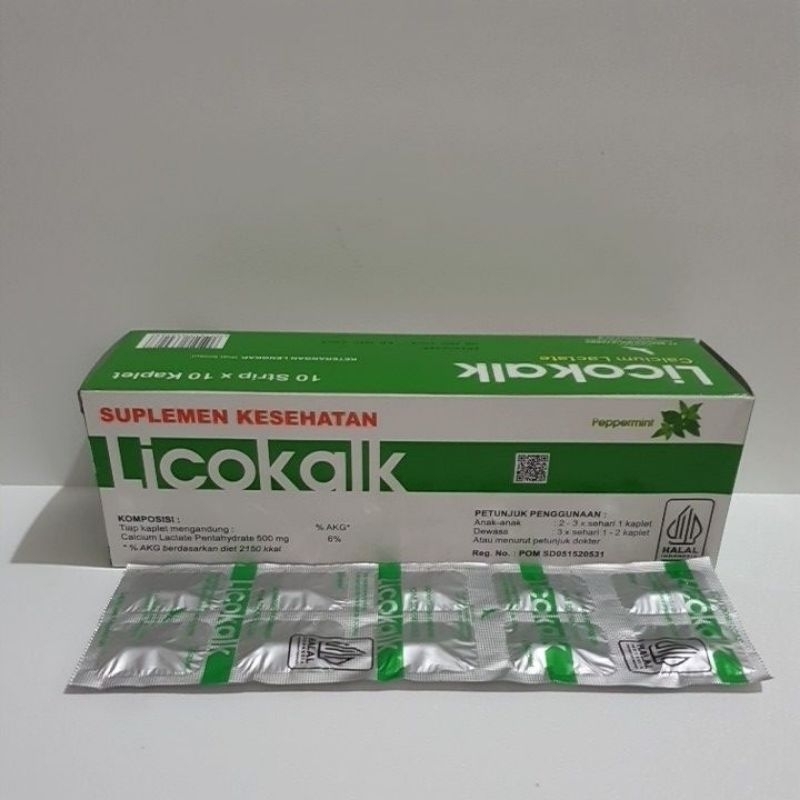 Jual Licokalk 500mg 10 kaplet 1strip Calsium Lactat 500mg | Shopee ...