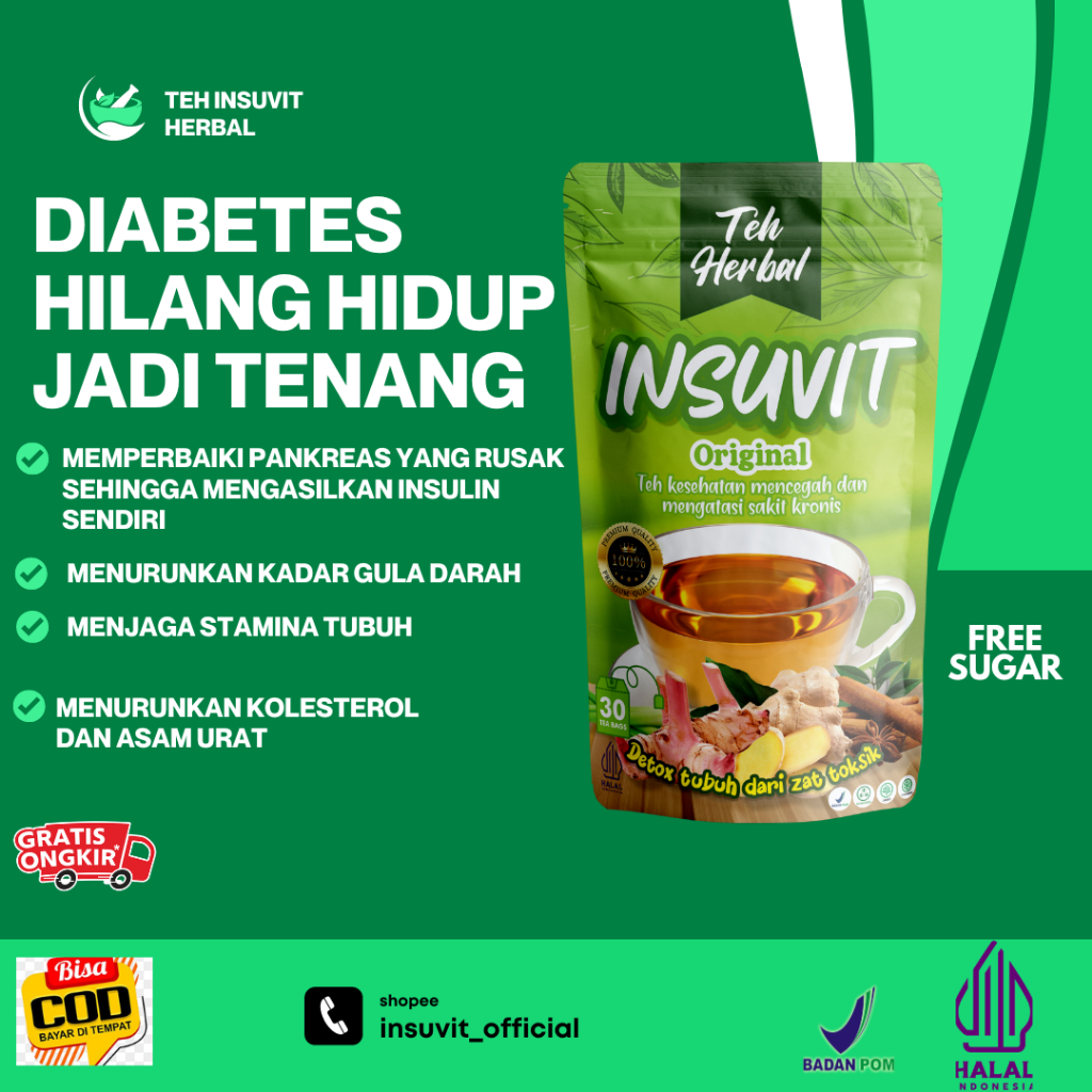 Jual Teh insuvit herbal diabetes (isi 30- 150 tea bags) kencing manis ...
