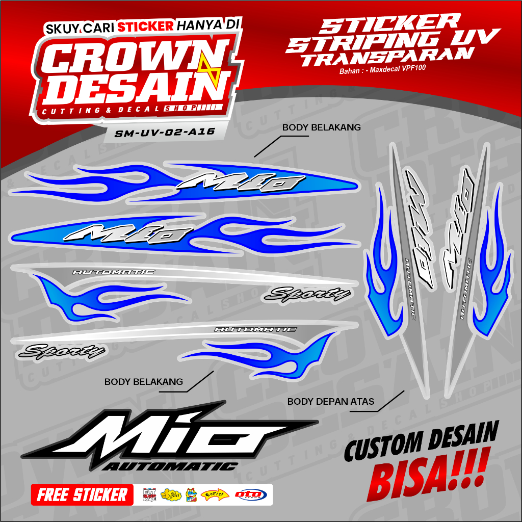 Jual Striping Transparan Mio Sporty Motif Api Racing Simple - Stiker ...