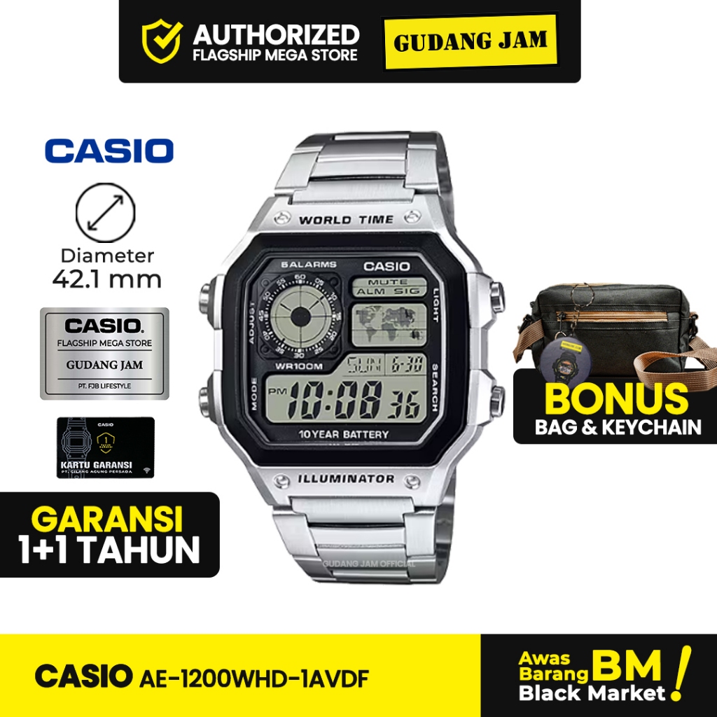 Jual Jam Tangan Casio AE-1200WHD-1AVDF AE-1200WHD-1A Digital Silver Stainles Steel | Shopee ...