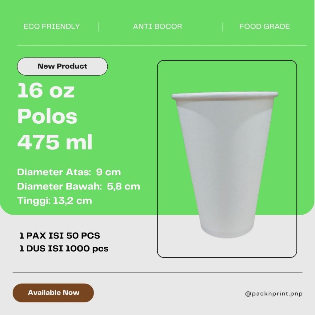 Jual Paper Hot Cup Gelas Kertas 16 oz 475 ml Polos isi 50 pcs | Shopee ...