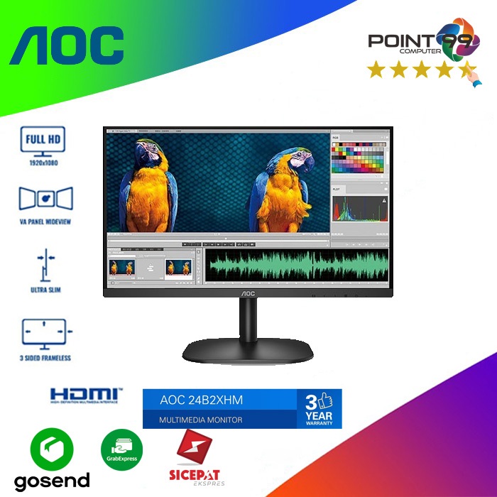 Jual Monitor LED AOC 24B2XHM Ultra Slim LED Monitor (23.8"/VA/6ms/75Hz ...