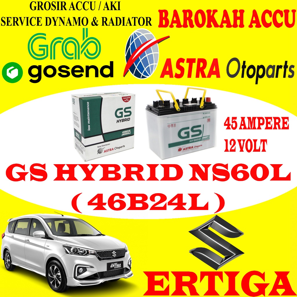 Jual AKI MOBIL SUZUKI ERTIGA GS HYBRID NS60L / 46B24L , 45 AH ASTRA OTOPARTS | Shopee Indonesia