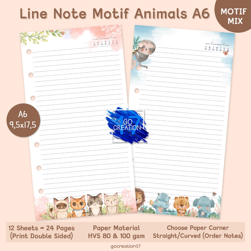 Jual Buku Planner Refill Kertas Binder Line Note Garis Animals Motif ...