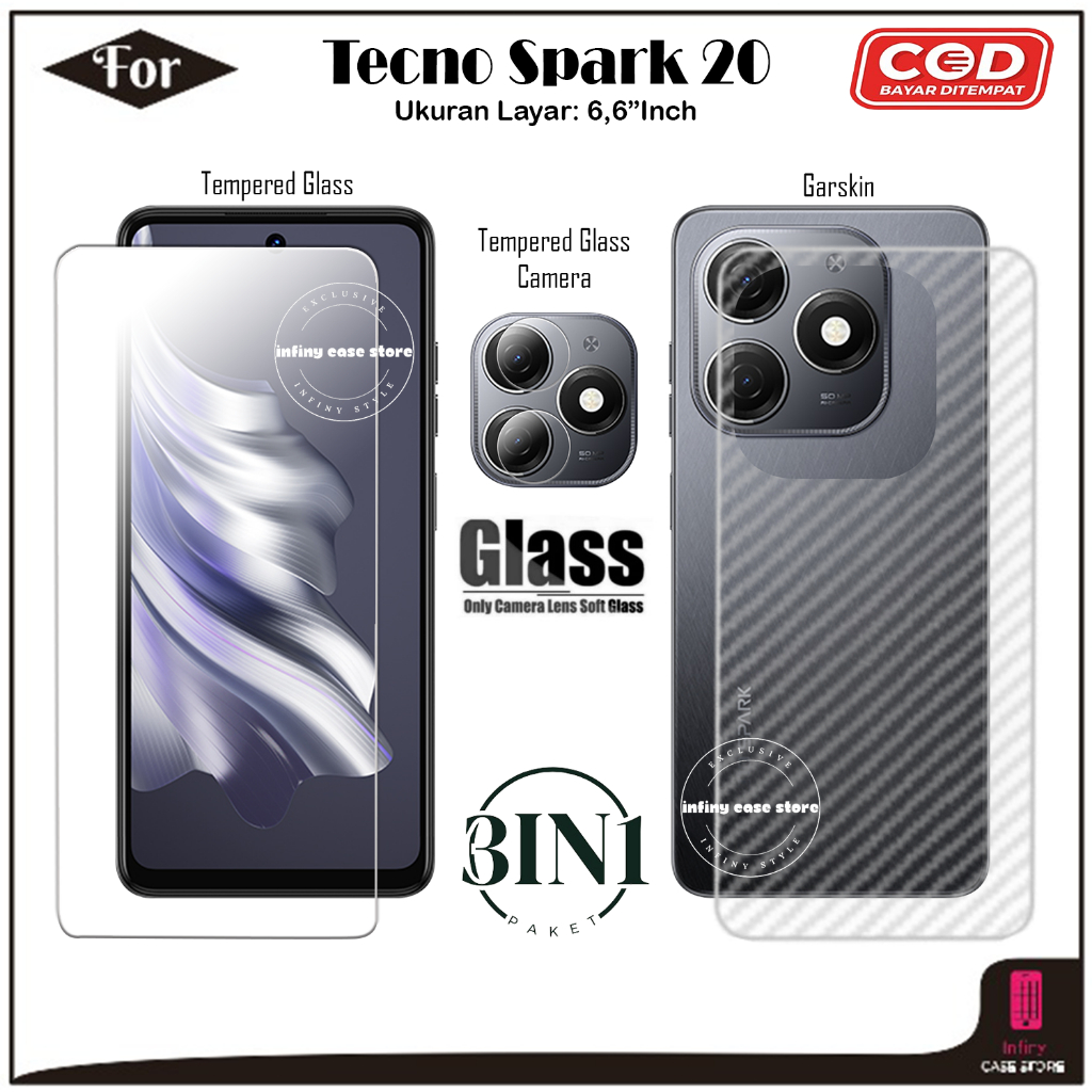 Jual Paket 3IN1 Anti Gores Tecno Spark 20 20C 20P 20 Pro Tempered Glass ...
