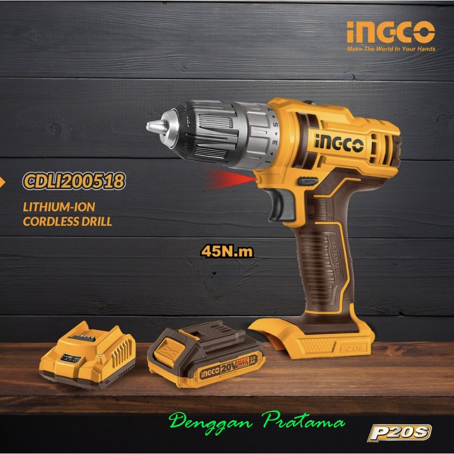 Jual Mesin Bor Cordless Drill 20V 45Nm INGCO CDLI200518 Baterai dan Charger | Shopee Indonesia