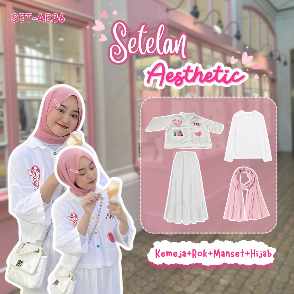 Jual 4 IN 1 One Sert Hijab Korean Style Outfit Remaja Kekinian Cewe Kue Simple Elegan Kemeja Rok ...