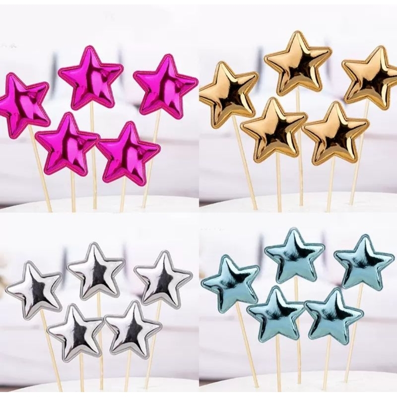 Jual toper hiasan cake bintang star 5pc tusukan bintang aplikasi | Shopee Indonesia