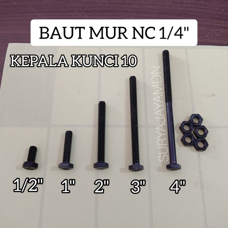 Jual BAUT MUR HITAM 1/4 INCH KEPALA KUNCI 10 MM DRAT KASAR | Shopee Indonesia