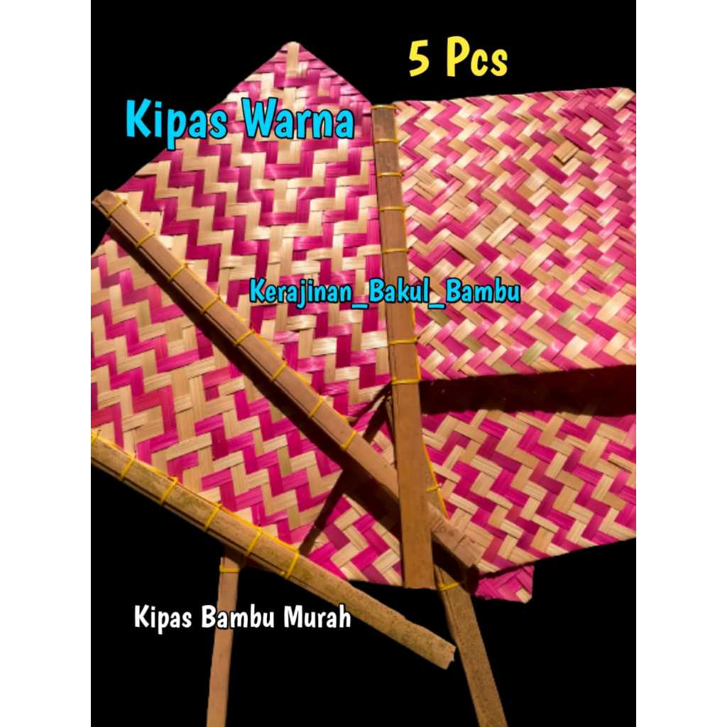 Jual Kipas bambu warna isi 5 biji motif harmoko kipas tangan anyaman ...
