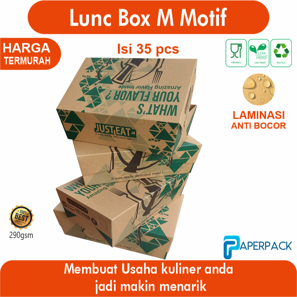 Jual Lunch Box M craft motif hijau isi 35/Paper Kraft Coklat Hijau ...