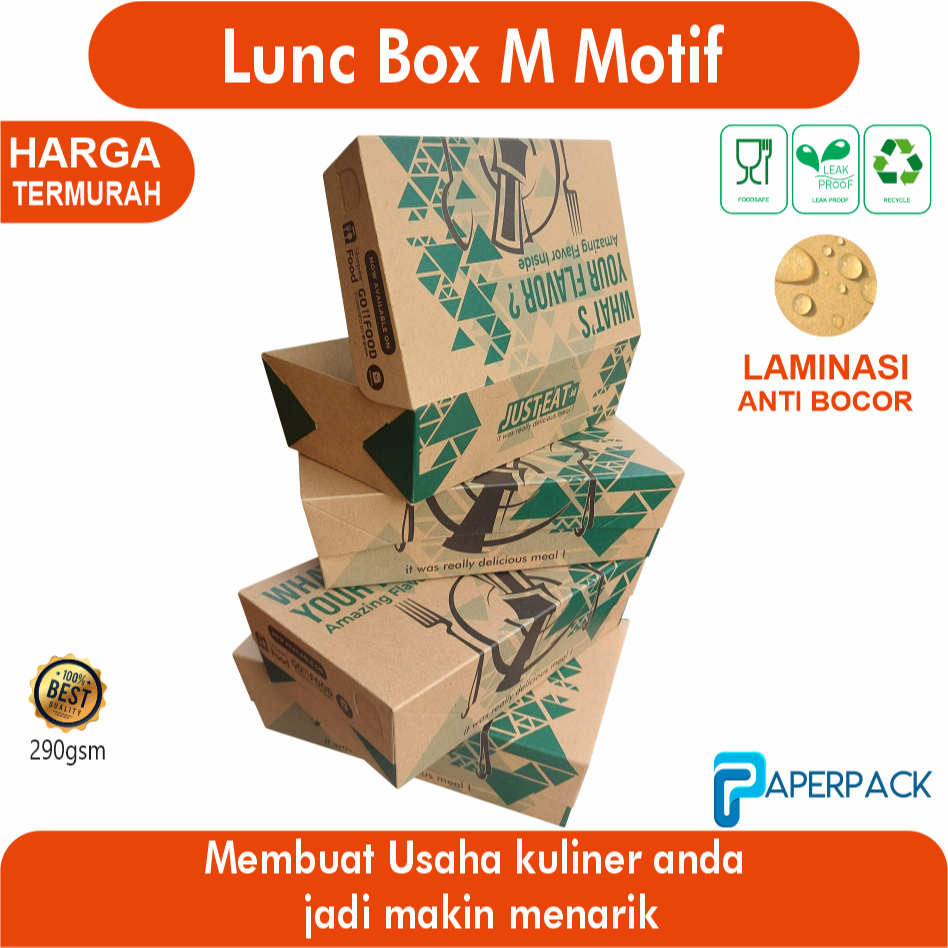 Jual Lunch Box M craft motif Hijau/ Paper Kraft Coklat Hijau Laminasi ...
