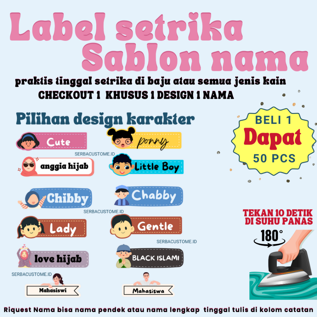 Jual Custome Sticker Label nama Setrika / stiker untuk semua jenis Kain ...