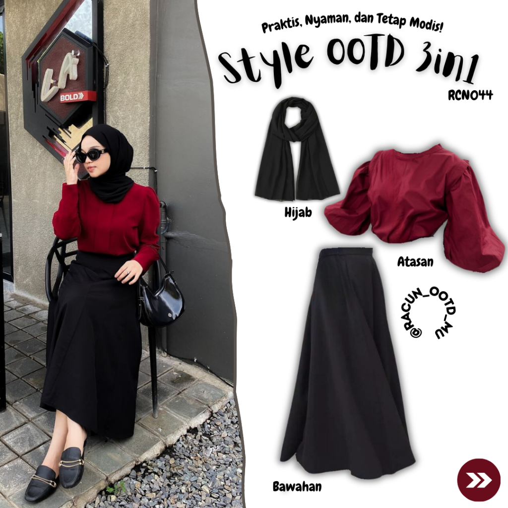 Jual One set Kekinian OOTD Style 3in1 Blouse Baju Atasan Wanita || ROK SCUBA & PASHMINA JERSEY ...