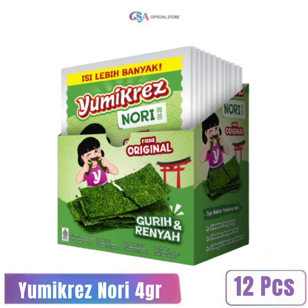 Jual Yumikrez Nori Rumput Laut Renyah Rasa Original 4gr x 12 pcs | Shopee Indonesia