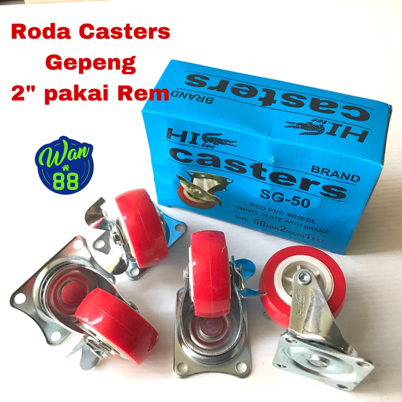 Jual Roda Casters 2" Hitec karet gepeng pakai Rem harga per Set (4 pcs ...