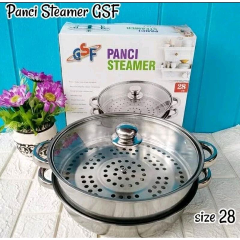 Jual panci kukus susun Gsf G-4128 panci kukus 2 susun tutup kaca gsf ...