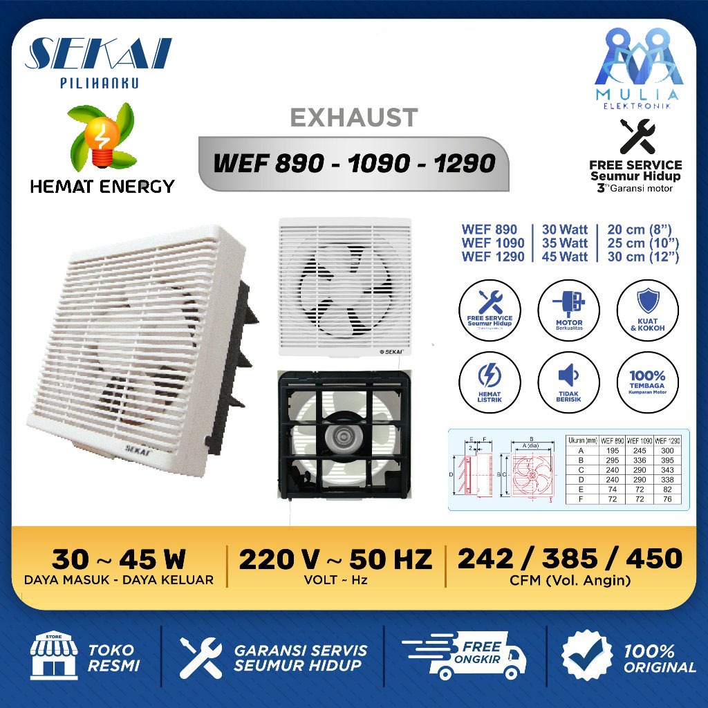 Jual SEKAI Exhaust Fan Dinding / Kipas Angin Hexos 8 Inch 10 Inch 12 Inch WEF 890 / WEF 1090 ...