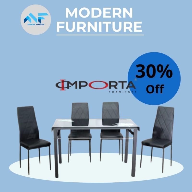 Jual Meja Makan Importa Tempered glass 4 Kursi Meja Makan Kaca Besi ...