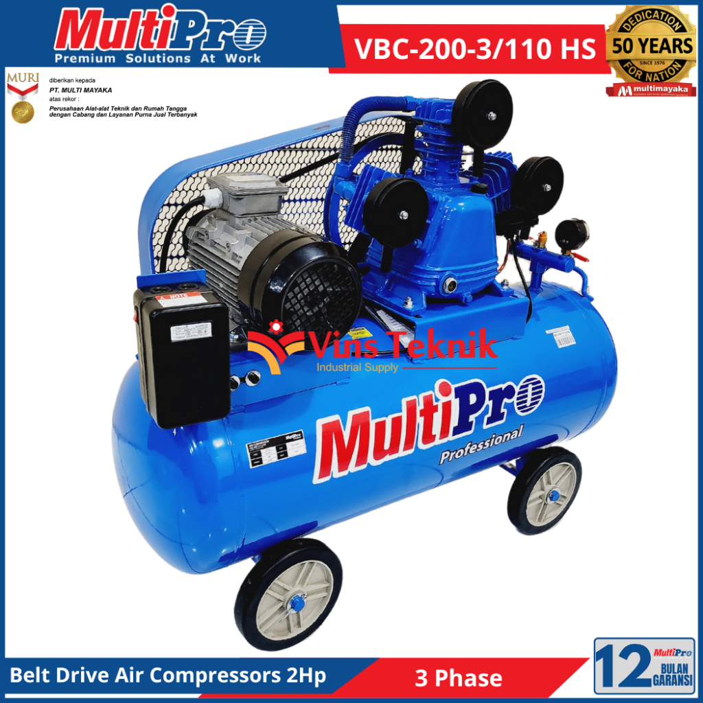Jual Belt Drive Air Kompresor 10 Bar 110Liter 3Phase Compressor 2 Hp ...