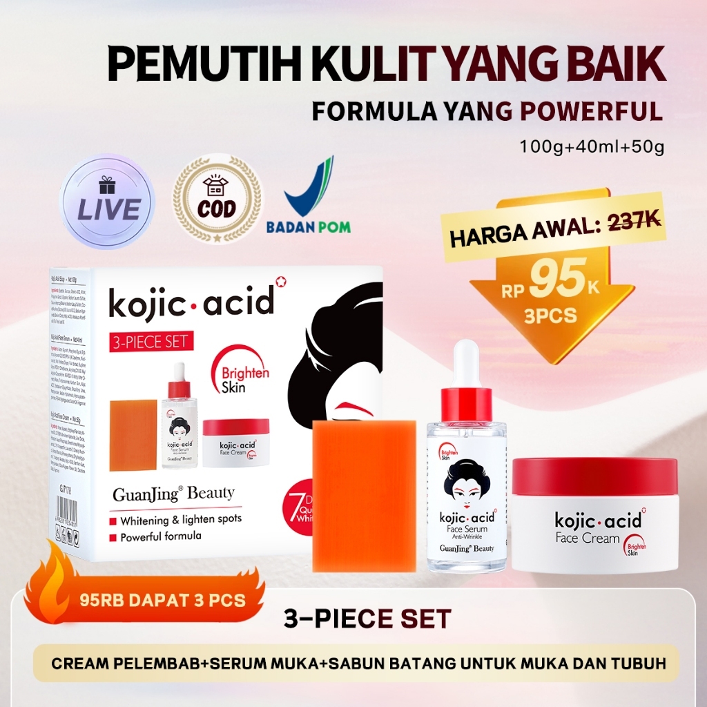 Jual GUAN JING Set 3 produk Kojic Acid homemade soap 100g + krim wajah ...