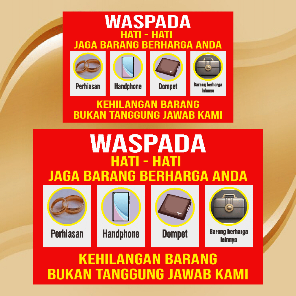 Jual Stiker Waspada Jaga Barang Berharga Anda | Stiker Keselamatan ...