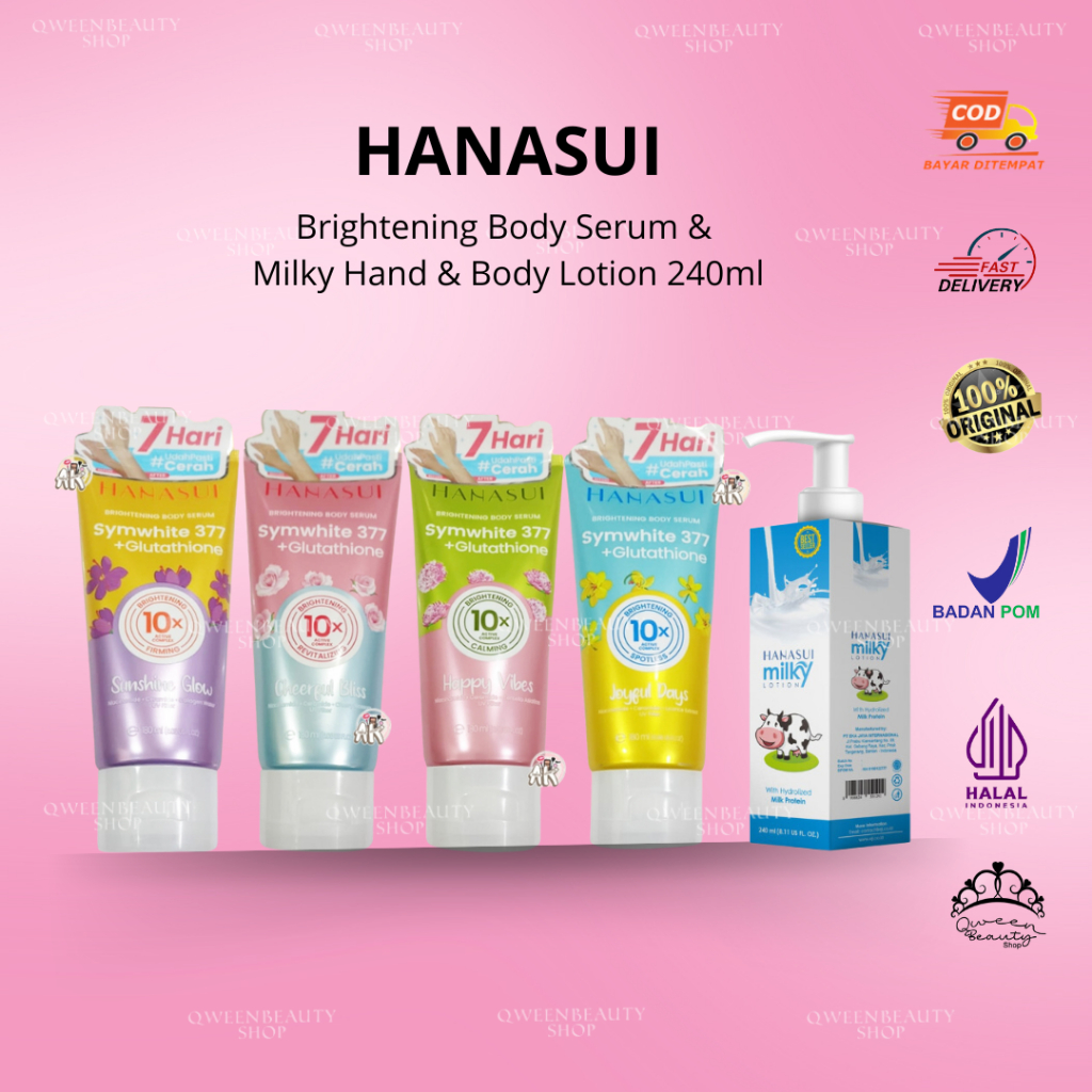 Jual HANASUI Brightening Body Serum & Milky Hand & Body Lotion 240ml | Shopee Indonesia