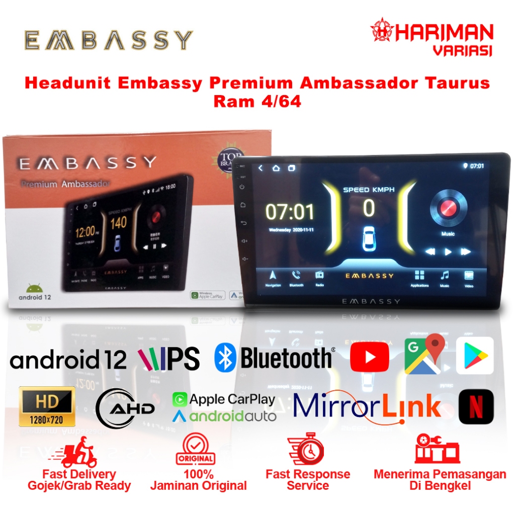 Jual Head Unit Android Embassy 9 Inch Taurus 4/64GB Apple CarPlay ...