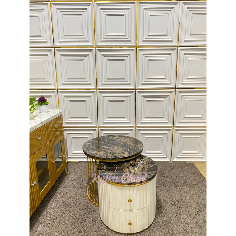 Jual Set Meja Kopi Estetik Meja Ruang Tamu Bulat Gold Minimalis Modern ...