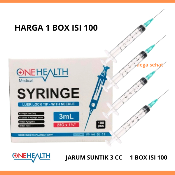 Jual Spuit 3cc Jarum Suntik Syringe 3ml Onehealth 1 Box isi 100 Pcs ...
