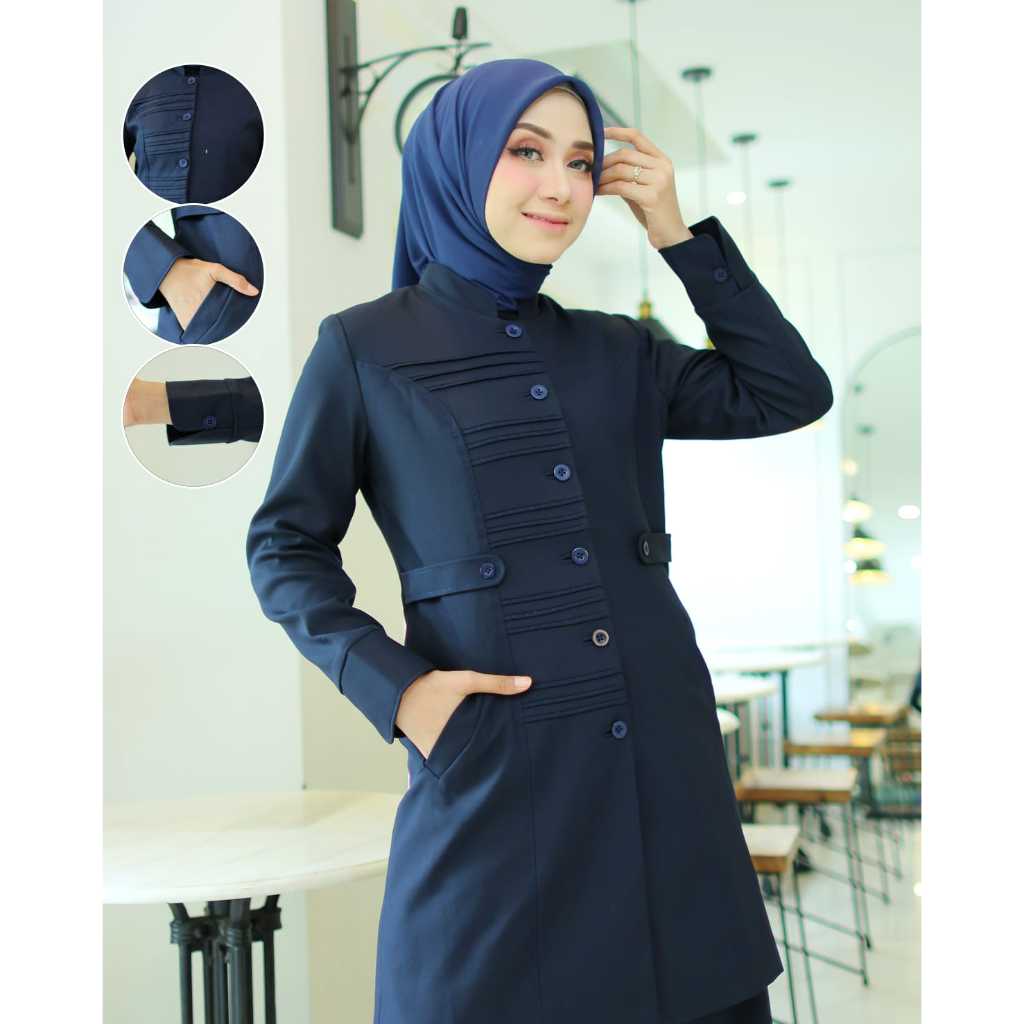 Jual Baju Kerja Seragam Dinas Guru Tunik Biru Dongker Wanita Stik Garis Setelan Rok Span/Rok.A ...