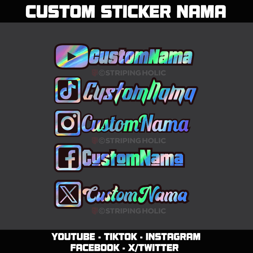Jual CUSTOM STICKER NAMA SOSMED HOLOGRAM DASAR HITAM TAHAN AIR | Shopee ...