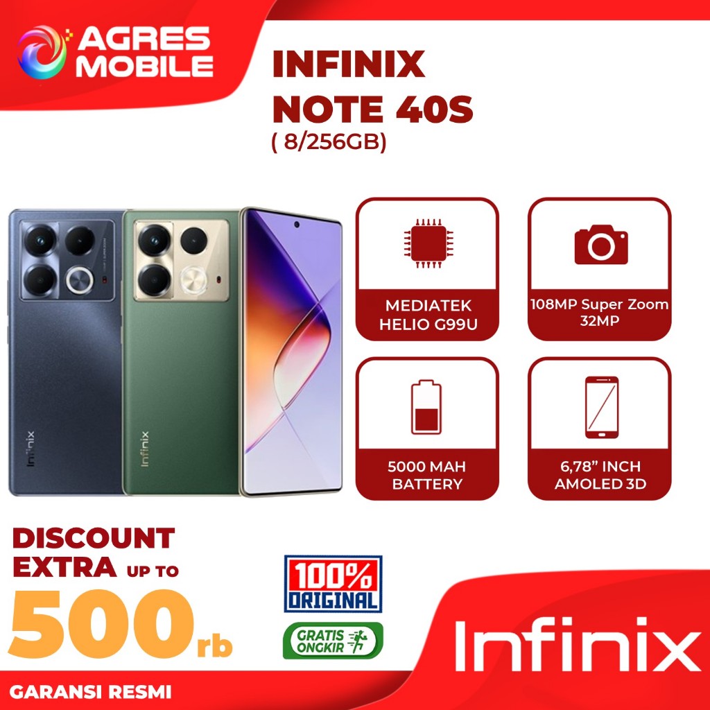 Jual Infinix Note 40S 8/256GB - Up to 16GB Extended RAM - Helio G99 - 6.78” FHD+ 3D Curved ...