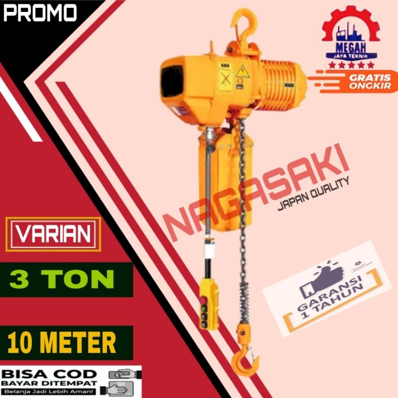 Jual ELECTRIC CHAIN HOIST 3 TON RANTAI 10 METER 380VOLT NAGASAKI JAPAN ...