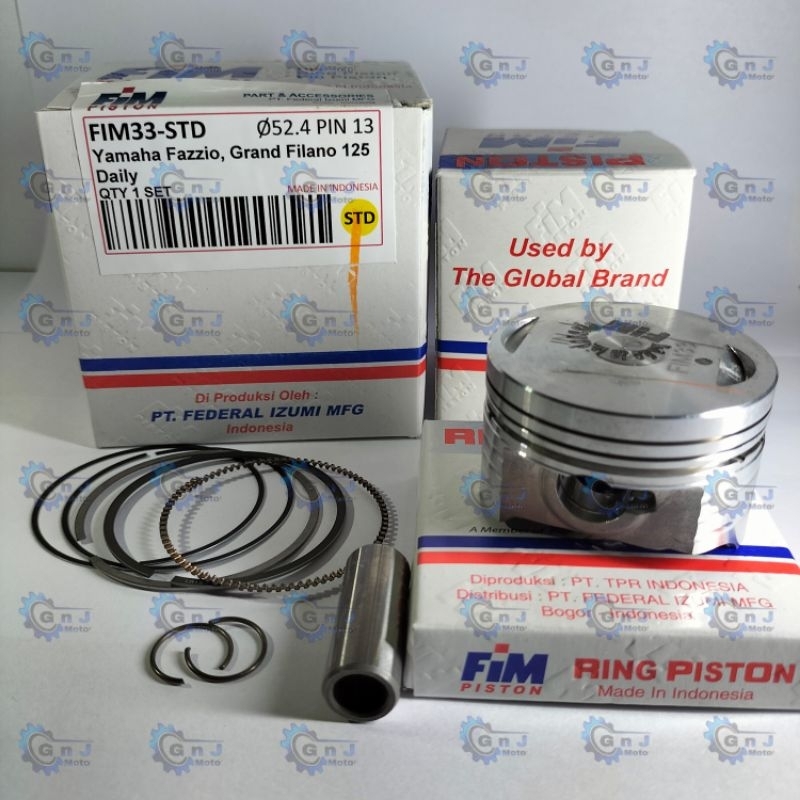 Jual Seher piston set FIM yamaha fazzio, fazio, grand filano 125 ov std ...