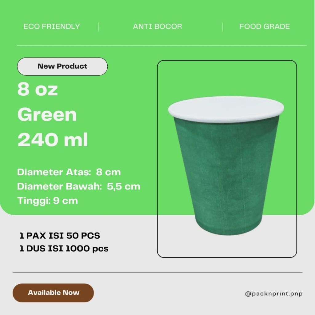 Jual Paper Hot Cup Gelas Kertas 8 oz 240 ml Hijau isi 50 pcs | Shopee Indonesia