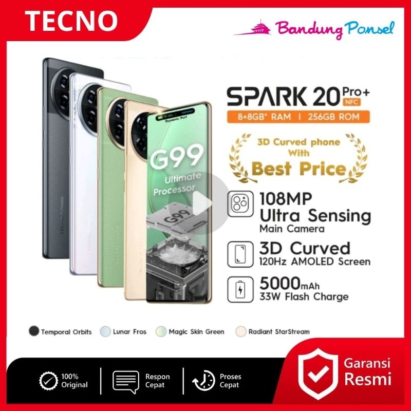 Jual Tecno Spark 20 PRO Plus NFC 8+8/256GB Garansi Resmi Tecno Indonesia | Shopee Indonesia
