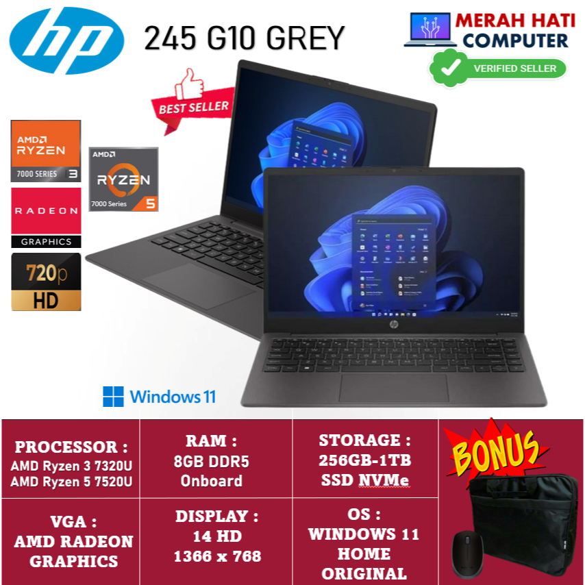 Jual LAPTOP GAMING HP 245 G10 AMD RYZEN 3 & 5 7320U 7520U 8GB 1TB 14HD ...