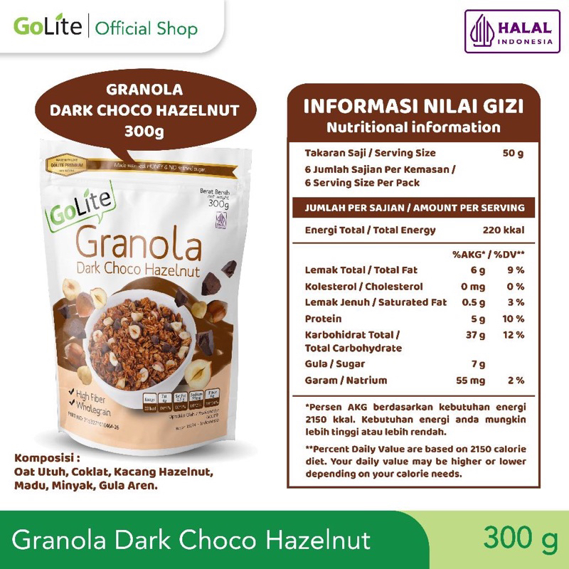 Jual Granola GoLite Dark Choco Hazelnut Toasted Muesli 300g | Shopee ...