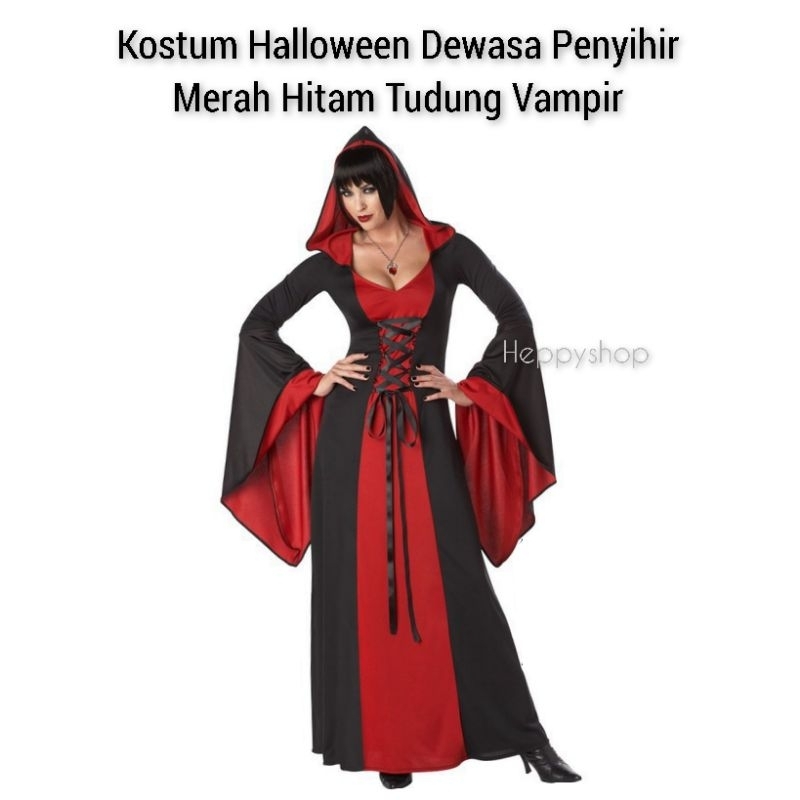 Jual Kostum Halloween Dewasa Penyihir Merah Hitam Tudung Vampir Witch ...