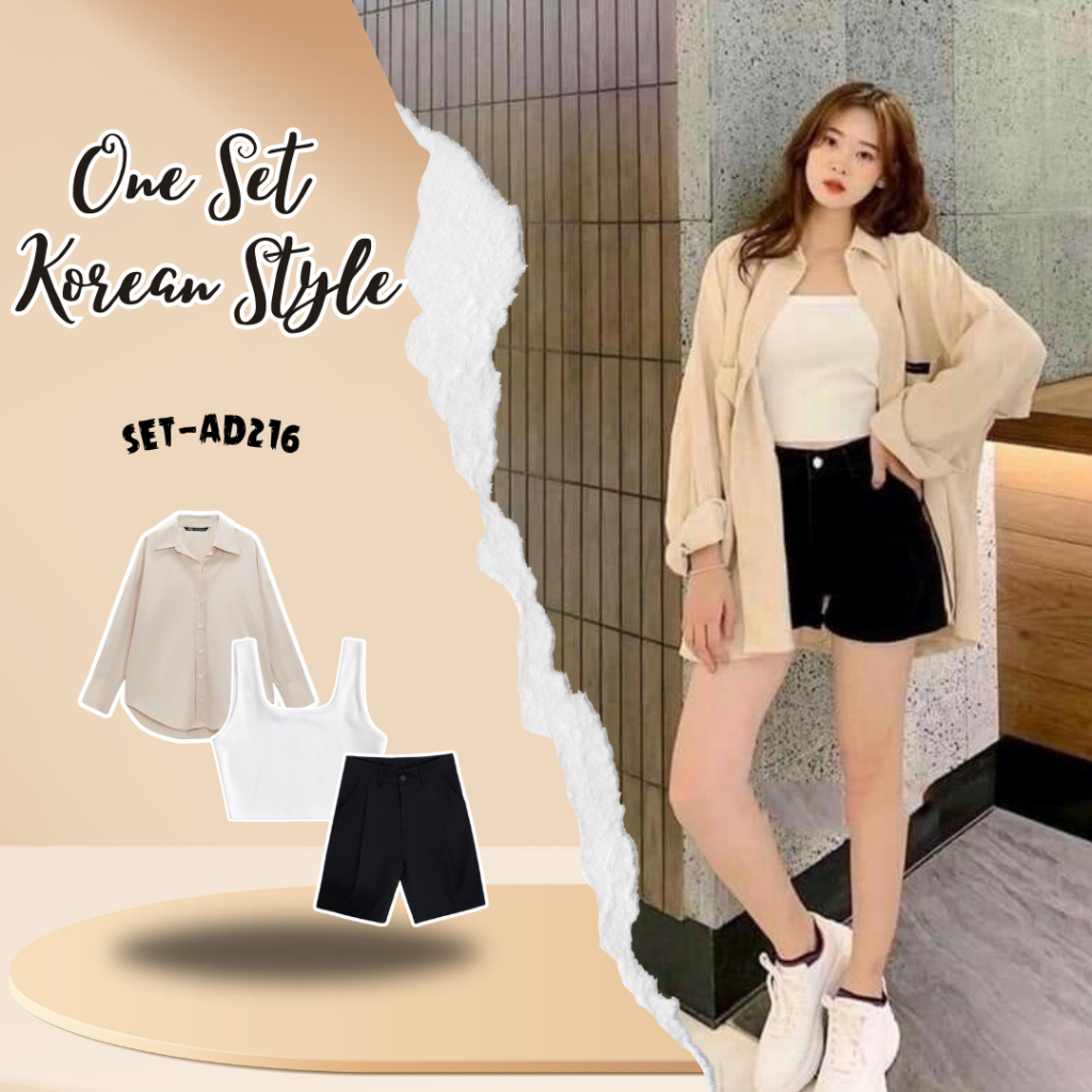 Jual One Set Wanita Kekinian Korean Style Terbaru Ala Influencer Buat Hangout Celana Tanktop ...