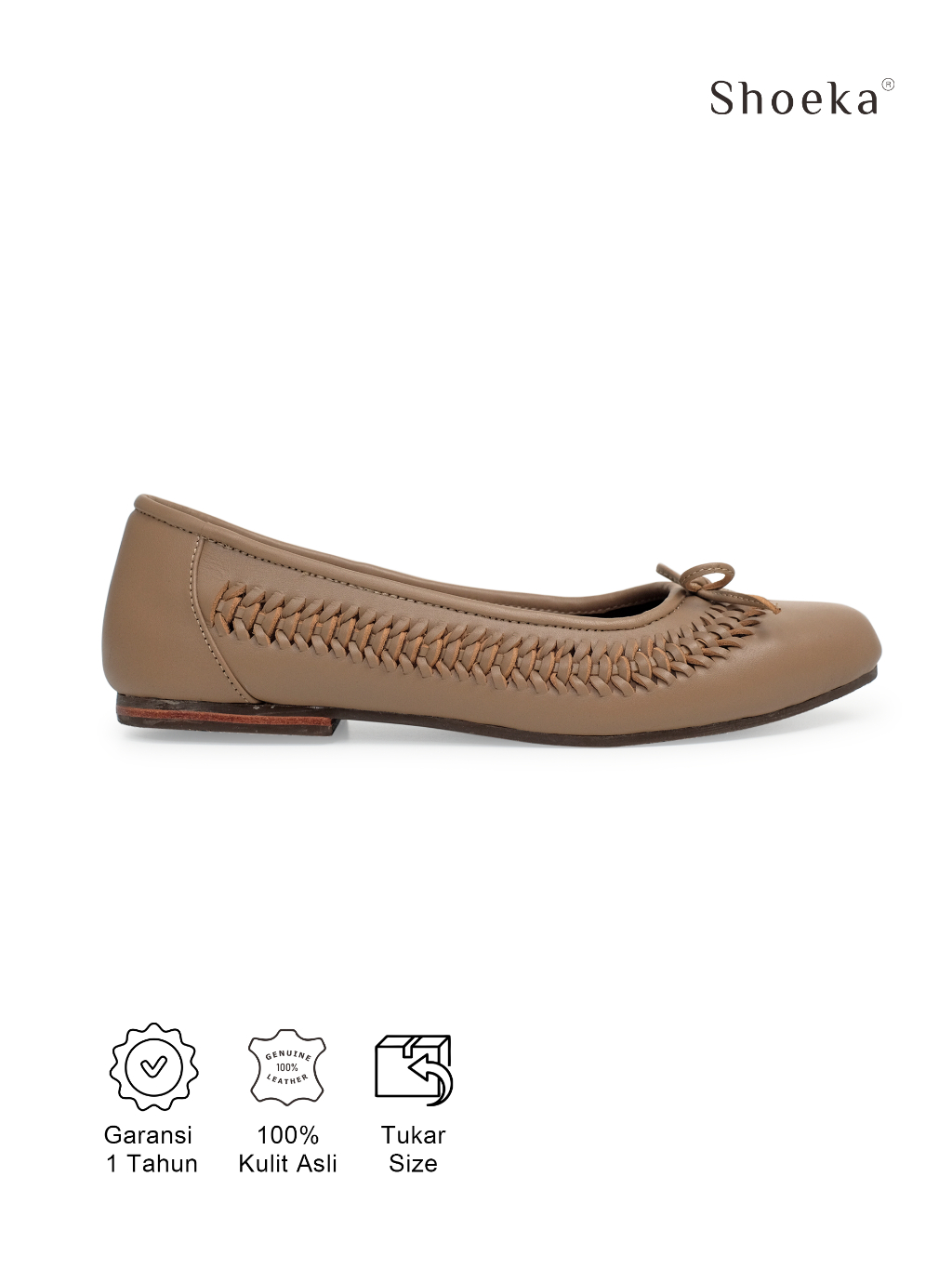 Jual Shoeka - Sepatu Kulit Wanita - Kamari Flat Mocca | Shopee Indonesia