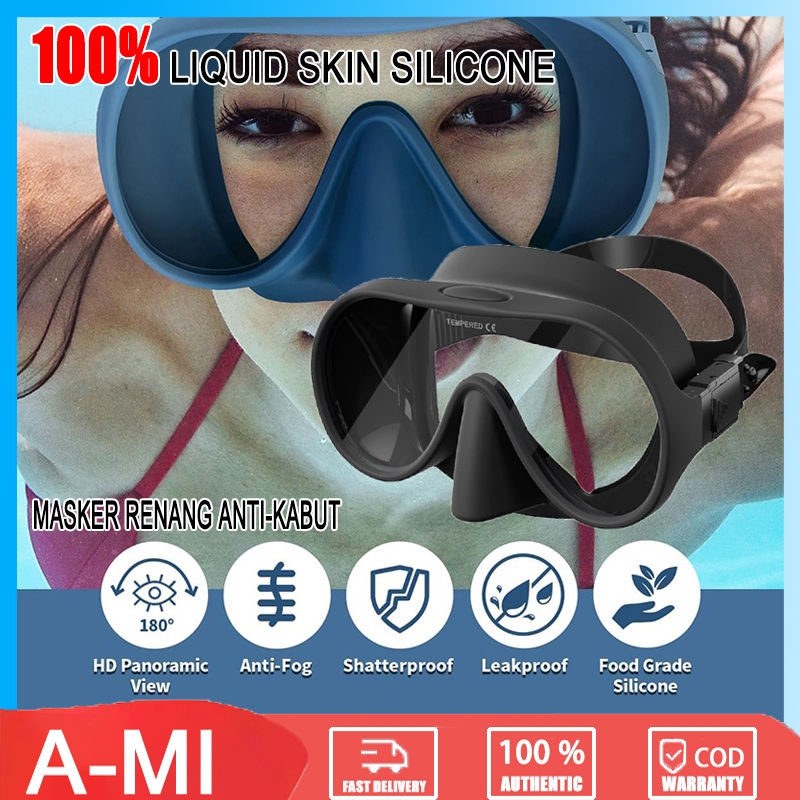 Jual Full Silicone Seal Scuba Diving Swim Mask 180 ° Clear View Snorkel ...