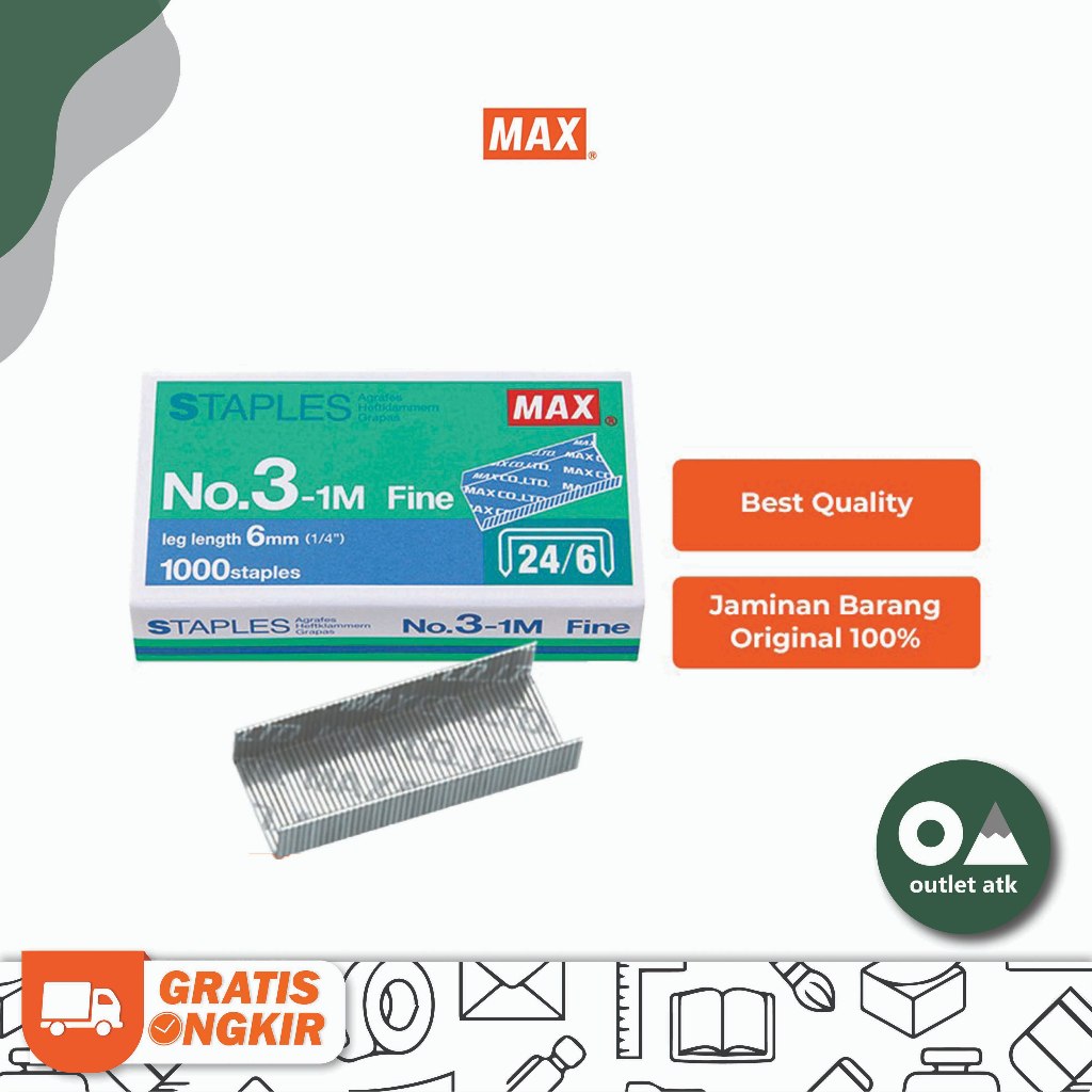 Jual Isi Stapler MAX No. 3 - 1M Staples / Refill Hekter Besar | Shopee ...